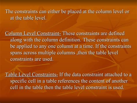Constraints In Sql Ppt