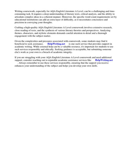 Aqa English Literature A Level Coursework Word Count Pdf Facebook Linked In