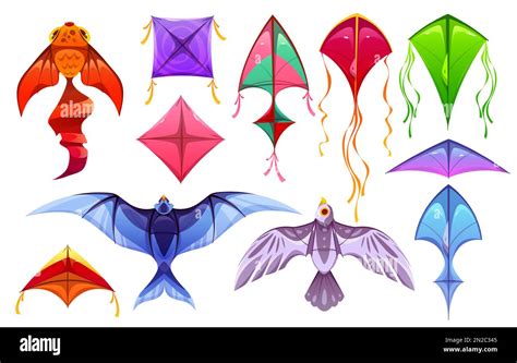 Cartoon Set Of Colorful Kites Isolated On White Background Vector Illustration Of Flying Paper