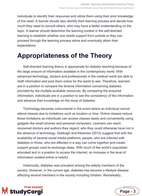 Diabetic Teaching Self Directed Learning Theory Free Essay Example