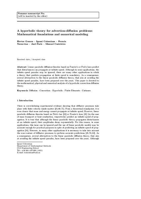 Pdf A Hyperbolic Theory For Advection Diffusion Problems