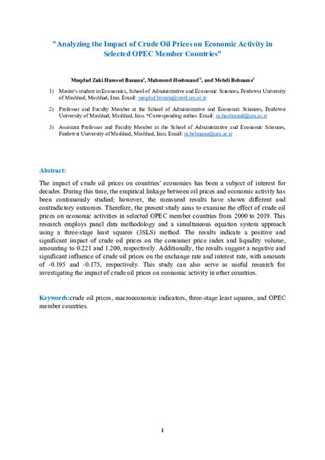 Doc Analyzing The Impact Of Crude Oil Prices On Economic Activity In Selected Opec Member