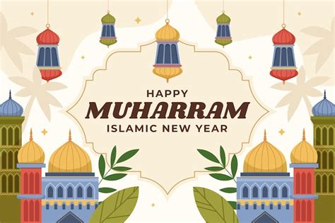 이슬람 신년 축하를 위한 평평한 배경 무료 벡터