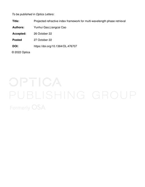 Pdf Projected Refractive Index Framework For Multi Wavelength Phase Retrieval