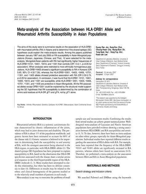 Pdf Meta Analysis Of The Association Between Hla Drb1 Allele And Rheumatoid Arthritis