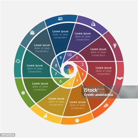 벡터 그림의 보편적인 평면 템플릿을 요소 Infographics 개념적 순환 과정 10 위치 워크플로 배너 다이어그램 웹 디자인 타임 라인 영역형 차트 번호 옵션 사용 가능