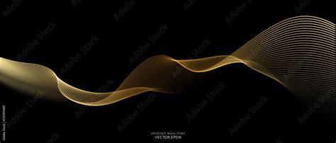 Vector Wave Lines Smooth Flowing Dynamic Gold Gradient Light Isolated On Black Background For