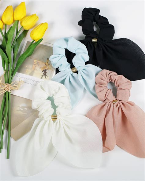 오브헤이즈 쉬폰 무지 드롭 골드 포인트 스카프 헤어슈슈 스크런치 곱창 머리끈 4color