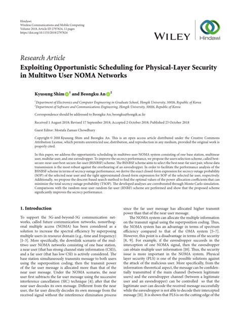 Pdf Exploiting Opportunistic Scheduling For Physical Layer Security