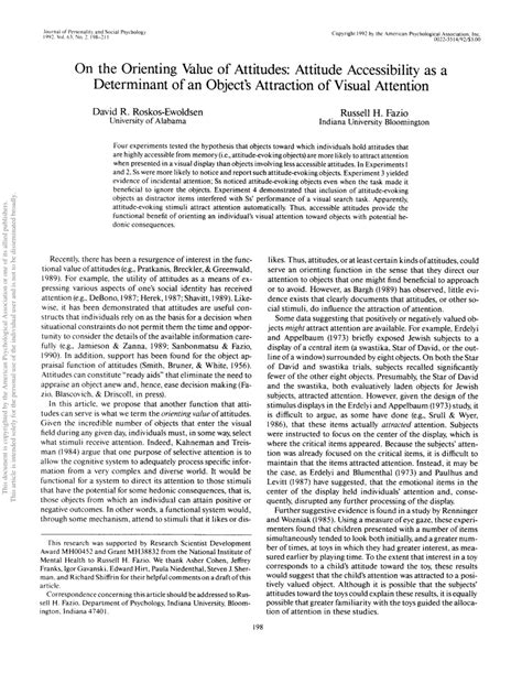 On The Orienting Value Of Attitudes Attitude Accessibility As A Determinant Of An Objects