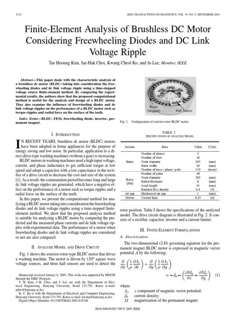 Kim Et Al 2003 Finite Element Analysis Of Brushless Dc Motor