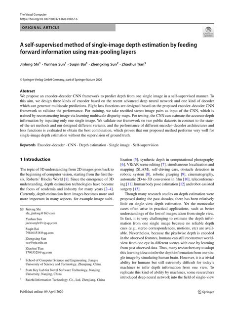 Pdf A Self Supervised Method Of Single Image Depth Estimation By