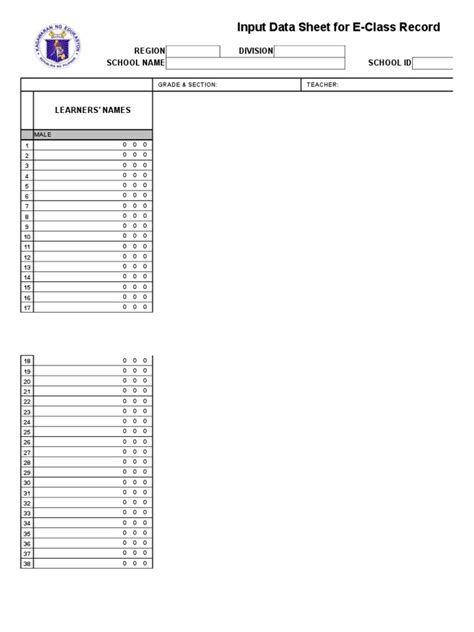 E Class Record Input Data Sheet Pdf Behavior Modification Learning