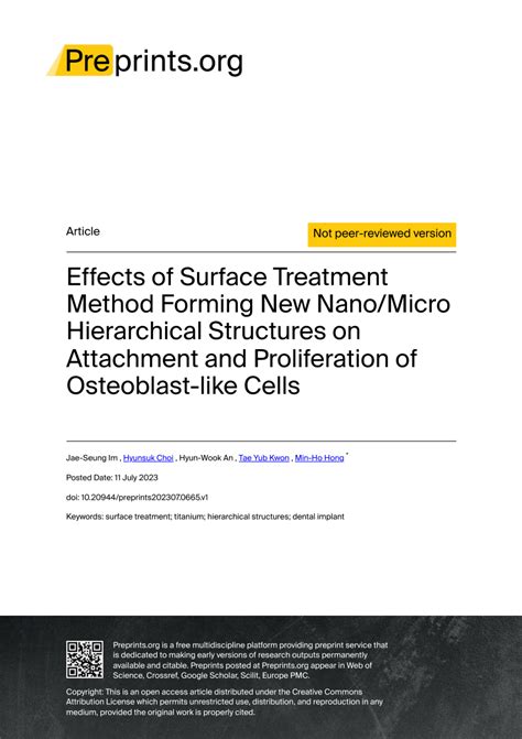 Pdf Effects Of Surface Treatment Method Forming New Nanomicro Hierarchical Structures On