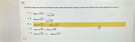 Solved 10 The Table Contains The Proof Of The Theorem Of The Relationship Between Slopes Of