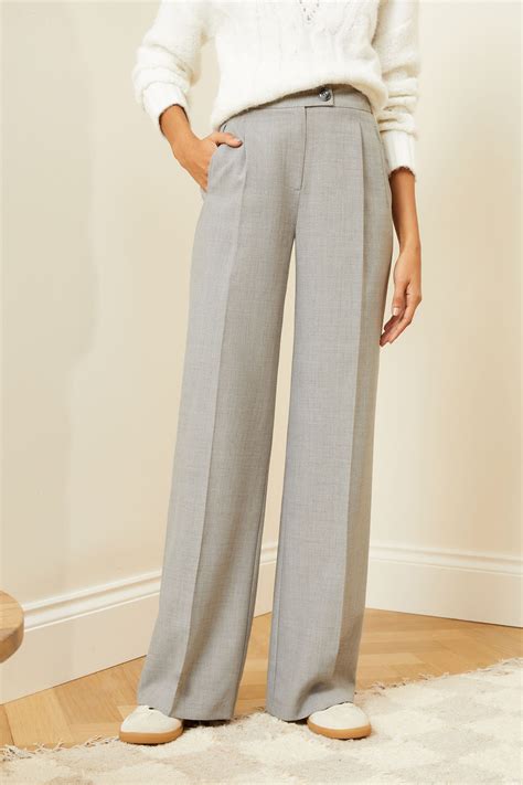 Buy Love And Roses Grey Tab High Waist Wide Leg Tailored Trousers From