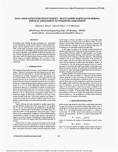 Pdf Data Association For Multi Target Multi Model Particle