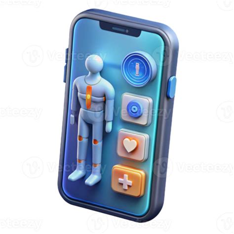Illustration Of Mobile Health App Interface With Human Model And Icons