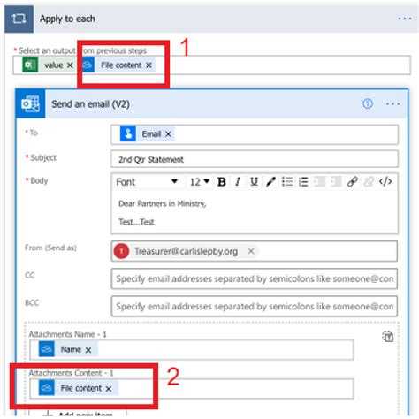 send emails with attachments based on excel sheet power platform