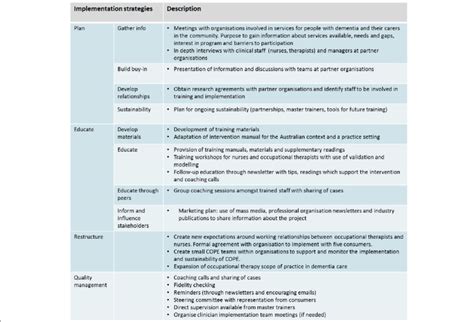 Description Of Implementation Strategies Used Presented Using The