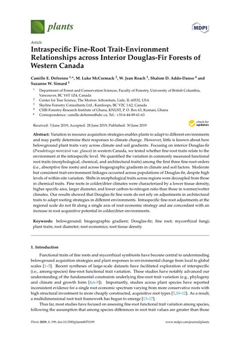Pdf Intraspecific Fine Root Trait Environment Relationships Across