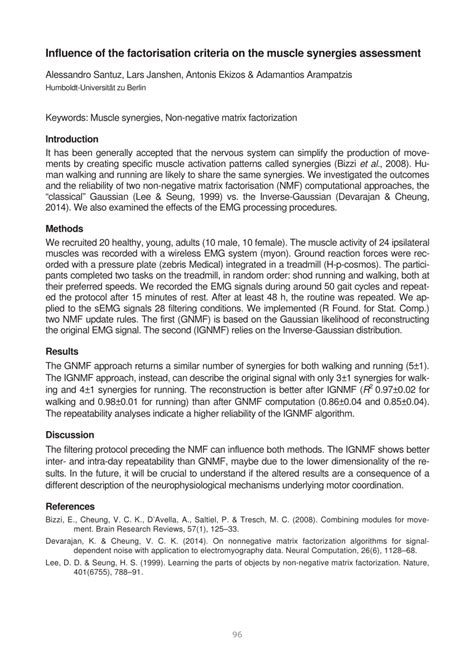Pdf Influence Of The Factorisation Criteria On The Muscle Synergies