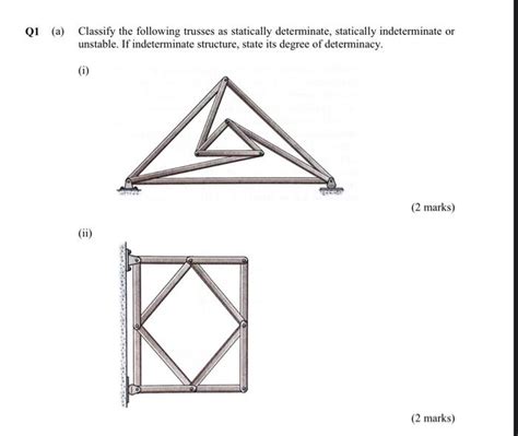 solved q1 a classify the following trusses as statically