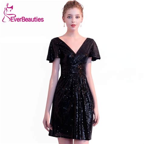 Robe De Cocktail Sequins коктейльные платья с v-образным вырезом и ...