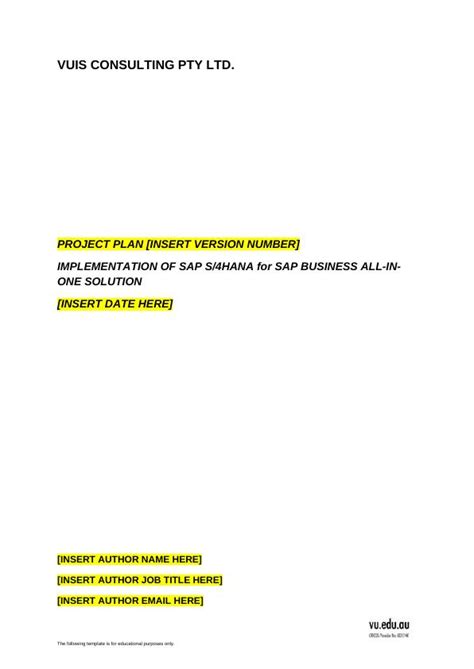 Project Plan For Implementation Of SAP S 4HANA For SAP Business All In One Solution