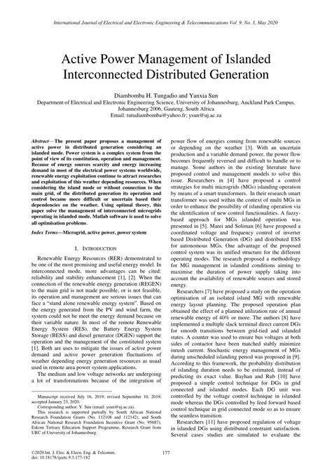 Pdf Active Power Management Of Islanded Interconnected Distributed