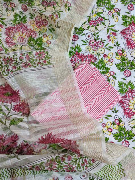 Pink Green Jaal Hand Block Print Suit Rangsaa Jaipur