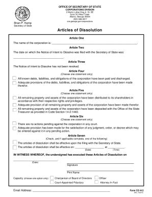 Articles Of Dissolution Fill And Sign Printable Template Online