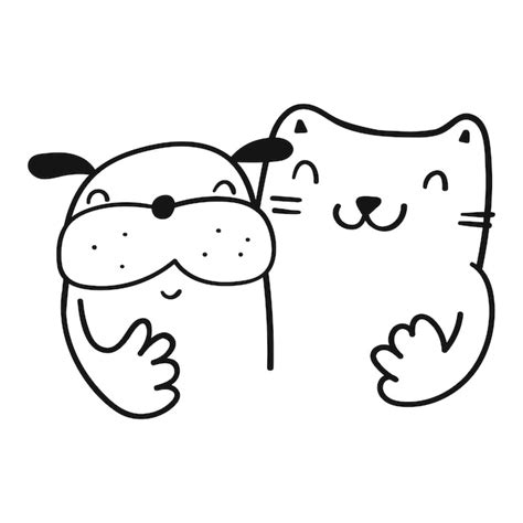 고양이와 개가 포옹하는 우정 ⁇ 터 윤 ⁇ ⁇ 색 바탕에 그림 프리미엄 벡터