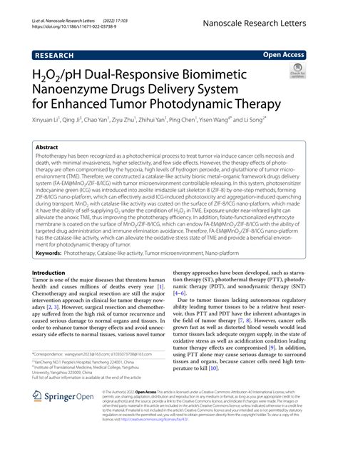Pdf H2o2ph Dual Responsive Biomimetic Nanoenzyme Drugs Delivery
