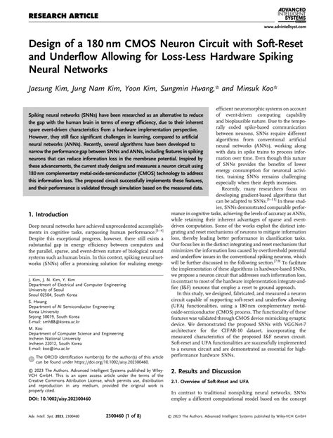 Pdf Design Of A 180 Nm Cmos Neuron Circuit With Soft‐reset And