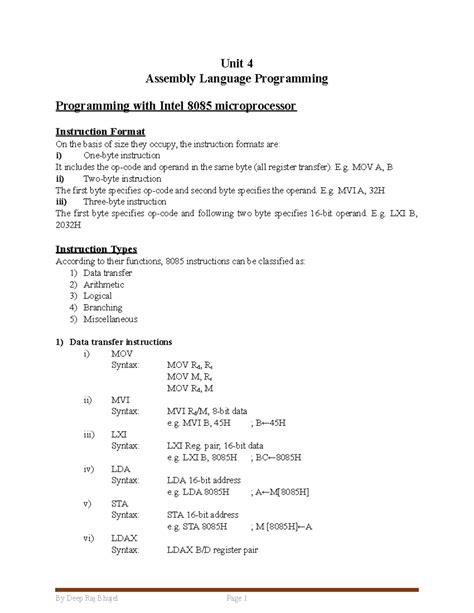 Unit 4 Assembly Language Programming Mp Unit 4 Assembly Language Programming Programming With