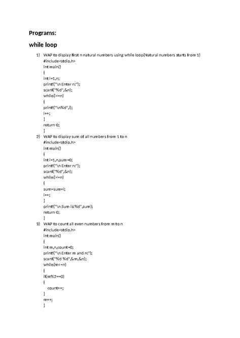 Programs On Loops Nested Loops Jump Statements Programs While Loop 1 Wap To Display First N