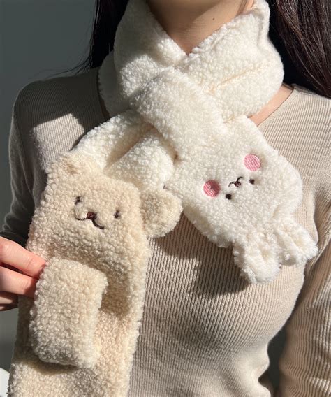 무브닝 귀여운 뽀글이 곰돌이 토끼 에코퍼 목도리 겨울 머플러