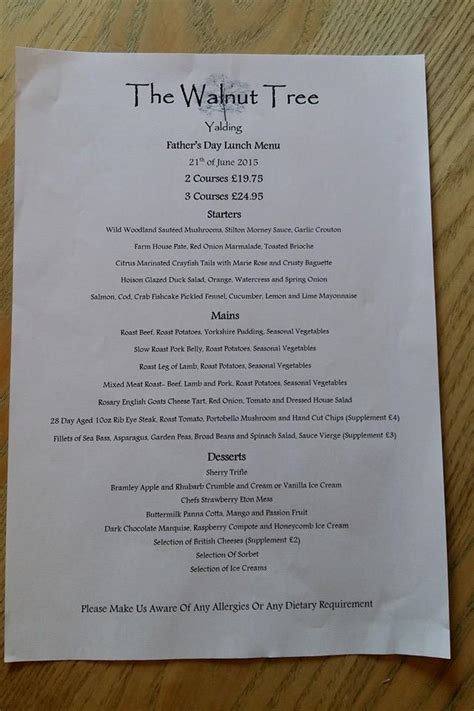Menu At The Walnut Tree Pub And Bar Maidstone Yalding Hill
