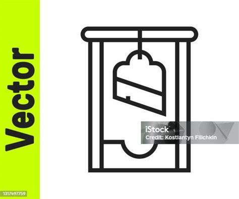흰색 배경에 고립 된 검은 줄 길로틴 중세 실행 아이콘 벡터 단두대에 대한 스톡 벡터 아트 및 기타 이미지 단두대 아이콘 Revolution Istock