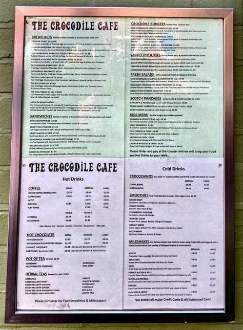 Menu At Crocodile Café London Cafe London