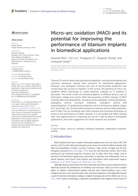 Pdf Micro Arc Oxidation Mao And Its Potential For Improving The