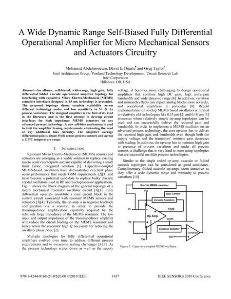 Pdf A Wide Dynamic Range Self Biased Fully Differential Operational Amplifier For Micro