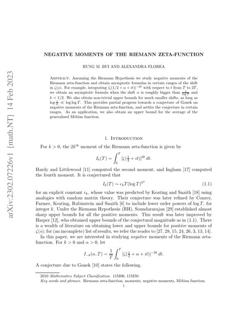 Pdf Negative Moments Of The Riemann Zeta Function