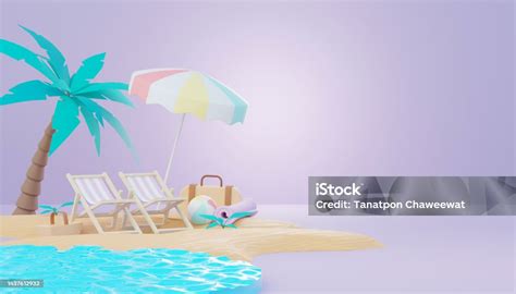 3d 렌더링 여름 판매 연단은 제품을 보여주기 위해 서 있습니다 모의를 위한 여름의 해변 휴가 장면 0명에 대한 스톡 사진 및 기타 이미지 Istock