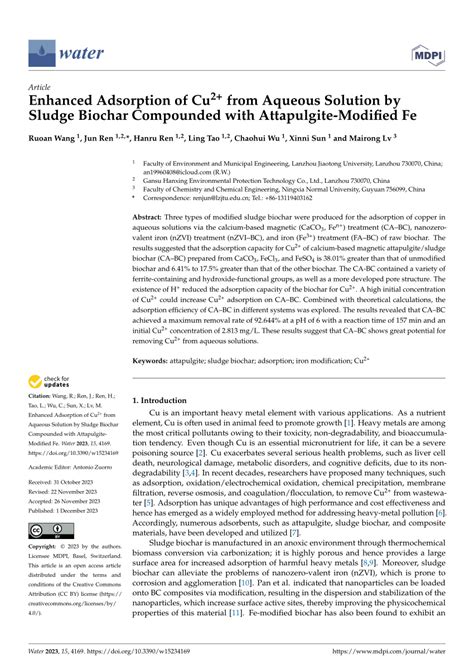 Pdf Enhanced Adsorption Of Cu2 From Aqueous Solution By Sludge Biochar Compounded With