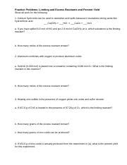 Limiting Reactant Excess Percent Yield Practice Problems Docx Practice Problems Limiting And