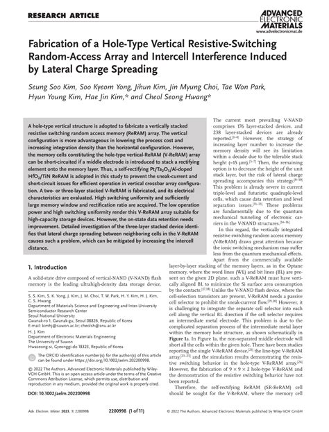 Pdf Fabrication Of A Hole‐type Vertical Resistive‐switching Random