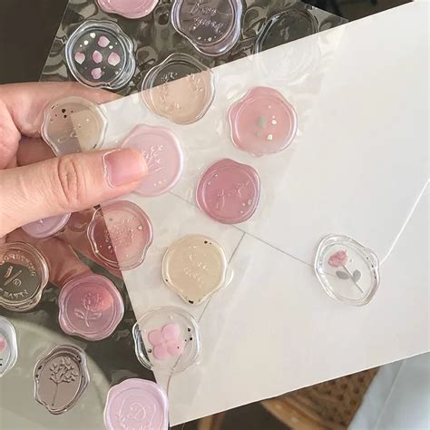 빈티지 왁스 인감 스탬프 스티커 Diy 스크랩북 저널 플래너 장식 한국어 문구 봉투 씰링 태그 18 개 위시버킷