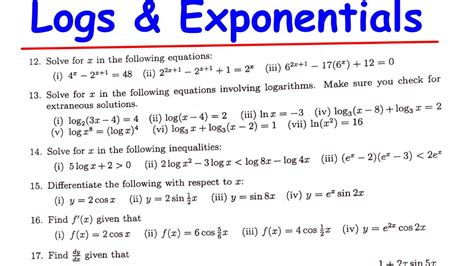 Logs Exponentials Equations Practice Problems YouTube